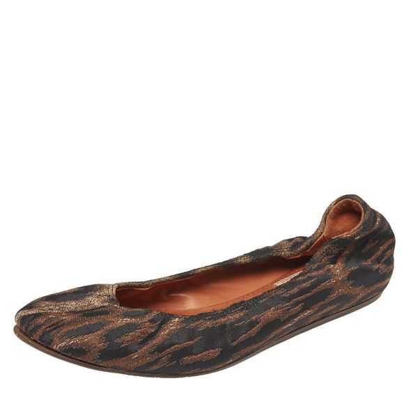 Lanvin | Shoes | Lanvin Blackbrown Brocade Fabric Leopard Print Ballet ...
